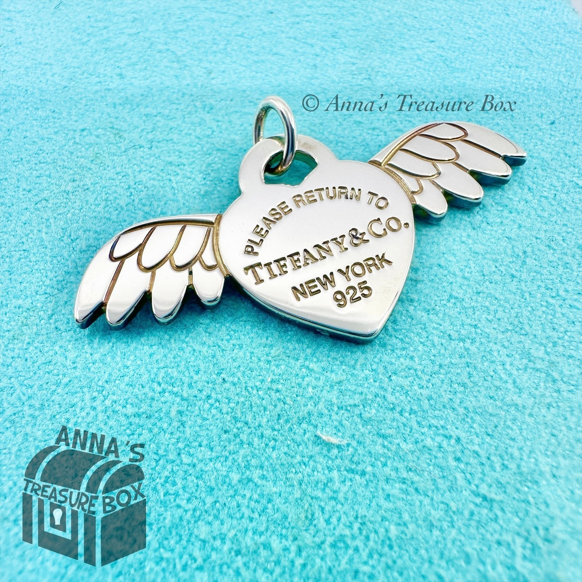 Return To Tiffany & Co. 925 Silver Angel Wings Heart Charm Pendant (bo ...